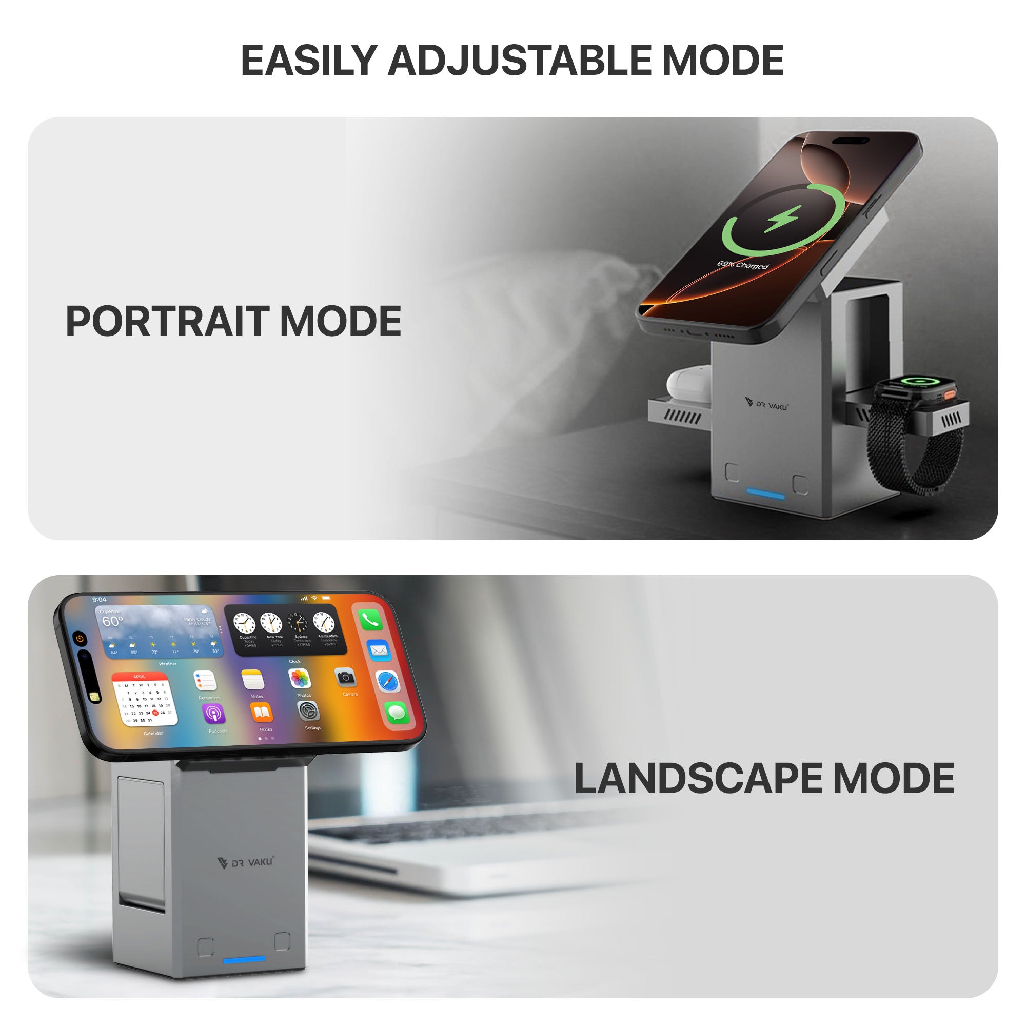 Vaku Luxos ® Autopod 3in1 Wireless Charger Qi2 Certified 23W MagSafe T