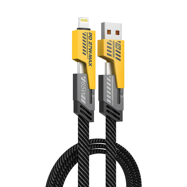 Vaku Luxos® 4-in-1 65W Fast Charging Flat Cable with USB, Lightning, C