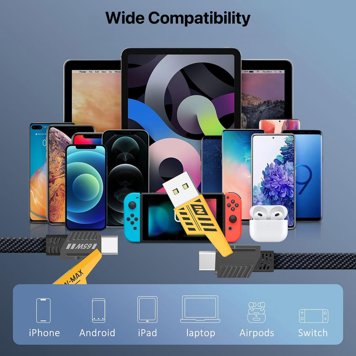 Vaku Luxos ® 4-in-1 65W Fast Charging Flat Nylon Braided Data Sync Cab