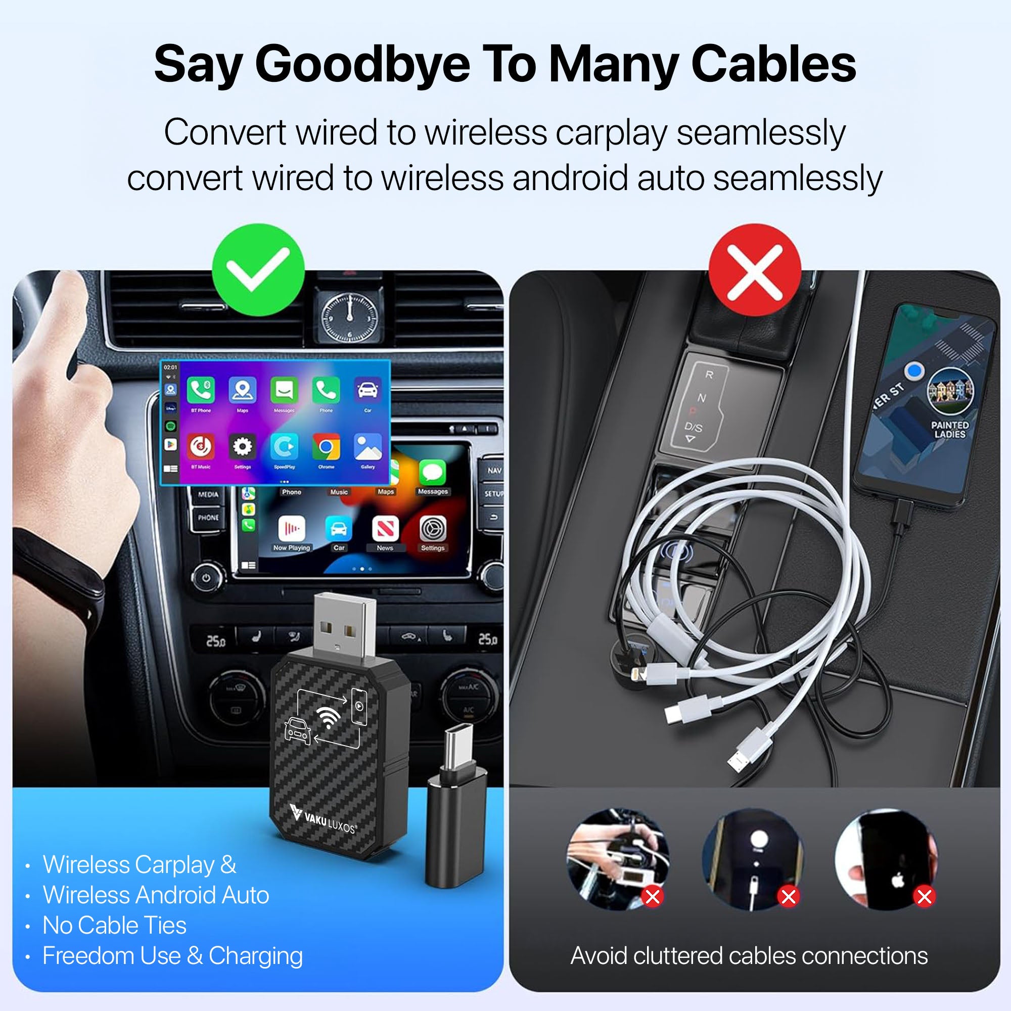 Vaku Luxos ® AUTOELITE Wireless CarPlay With Wireless Android Auto Ada