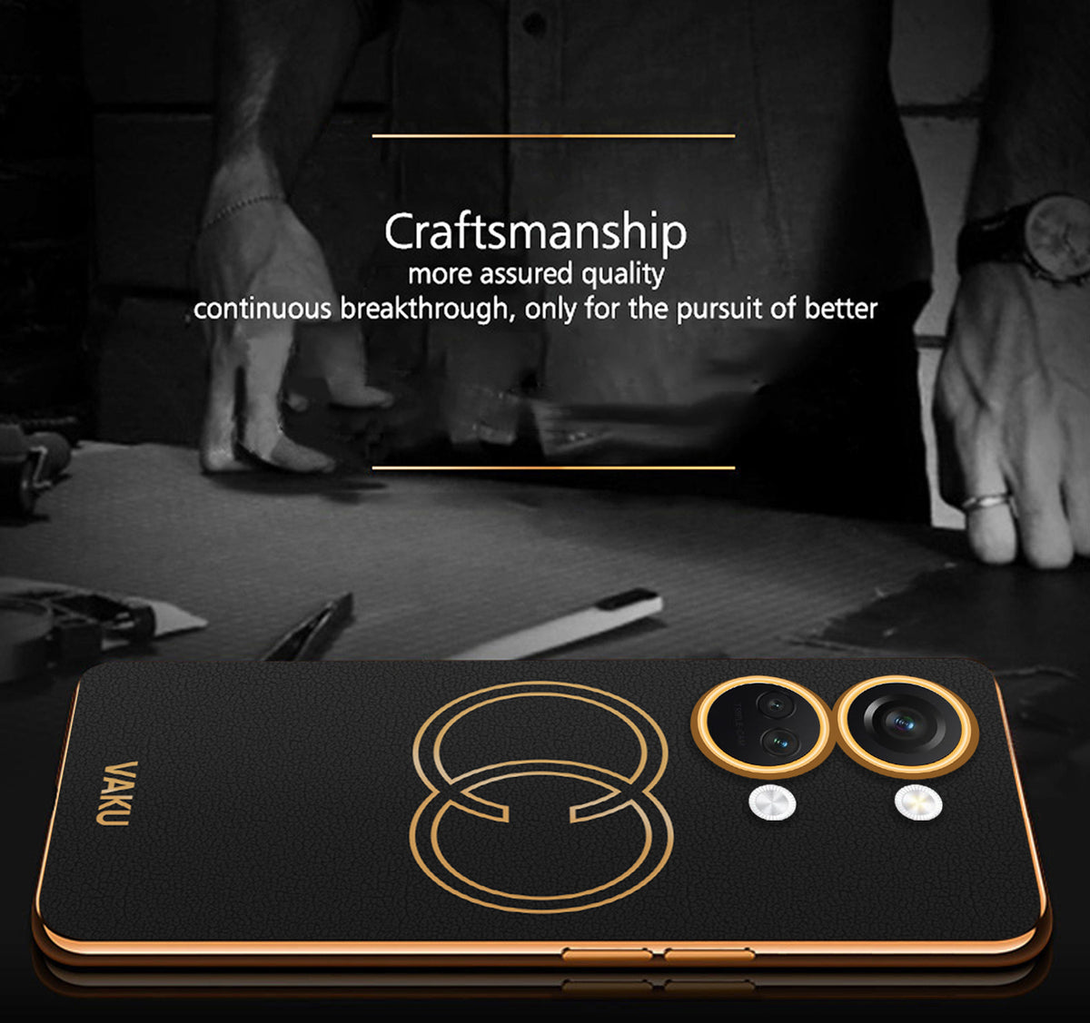 Vaku ® OnePlus Nord 3 Skylar Series Leather Stitched Gold Electroplate ...