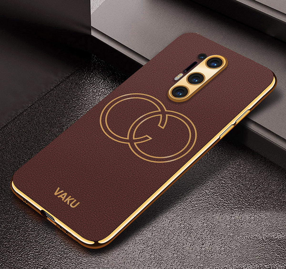 Vaku ® OnePlus 8 Pro Skylar Series Leather Stitched Gold Electroplated ...