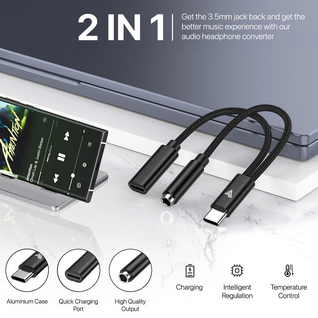 Vaku Luxos ® PROCODER Type-C to Type-C + 3.5mm DAC Audio Converter | A