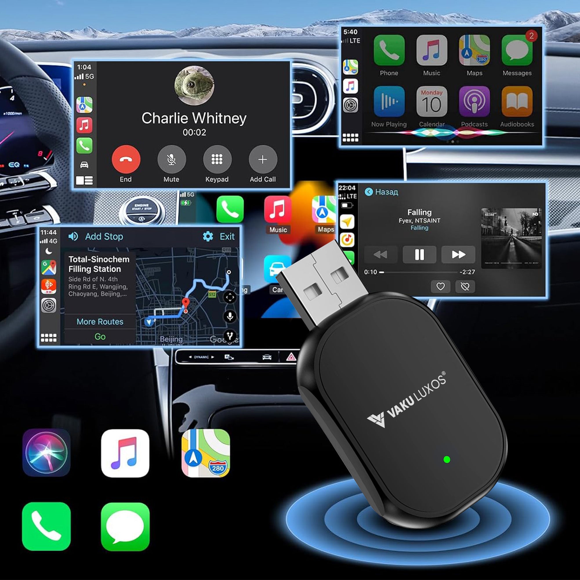 Vaku Luxos ® DASHELITE 2-in-1 Wireless Car Receiver For Wired Android