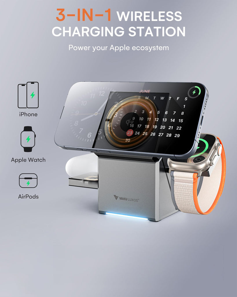 Vaku Luxos ® 3-in-1 Gyro Charge 23W Magnetic Wireless MagSafe Charger